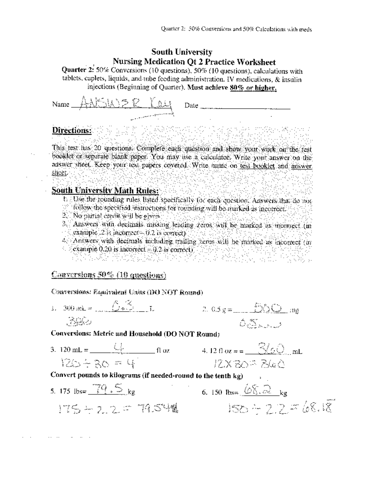 Answers to Practice Worksheet - nur 325 - Studocu