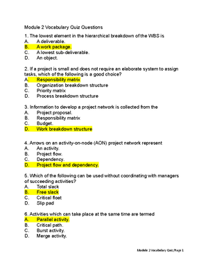 Project Management Basic 3 Quiz Questions prequiz - Module 3 Quiz The ...