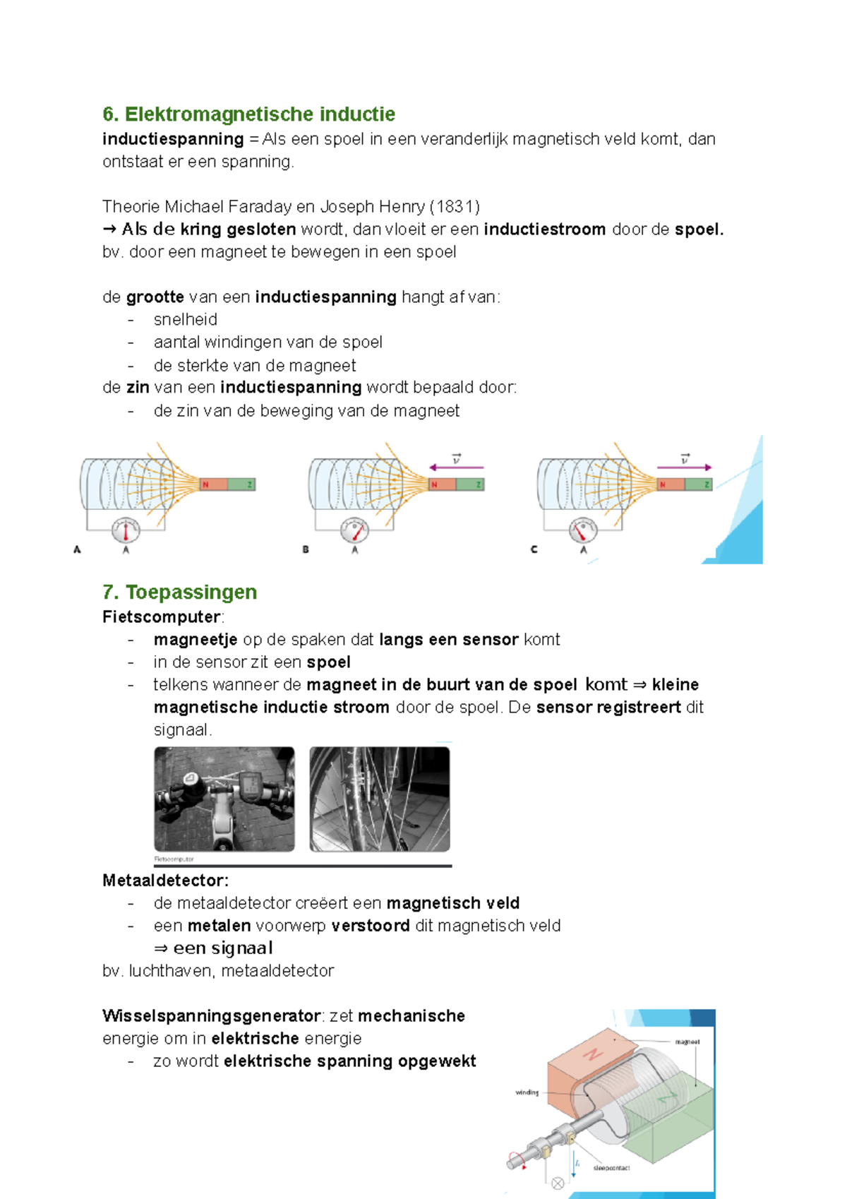 Fysica - notitie - 6. Elektromagnetische inductie inductiespanning ...