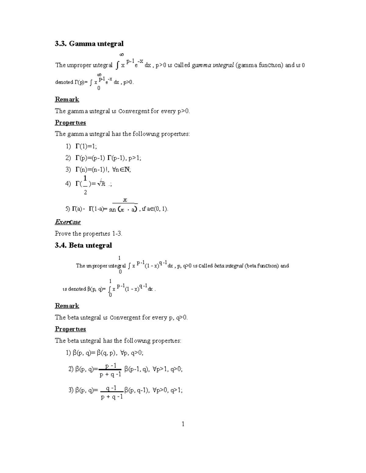 Mateatica - Summary Fuzzy mathematics - 3. Gamma The x e dx , gamma ...