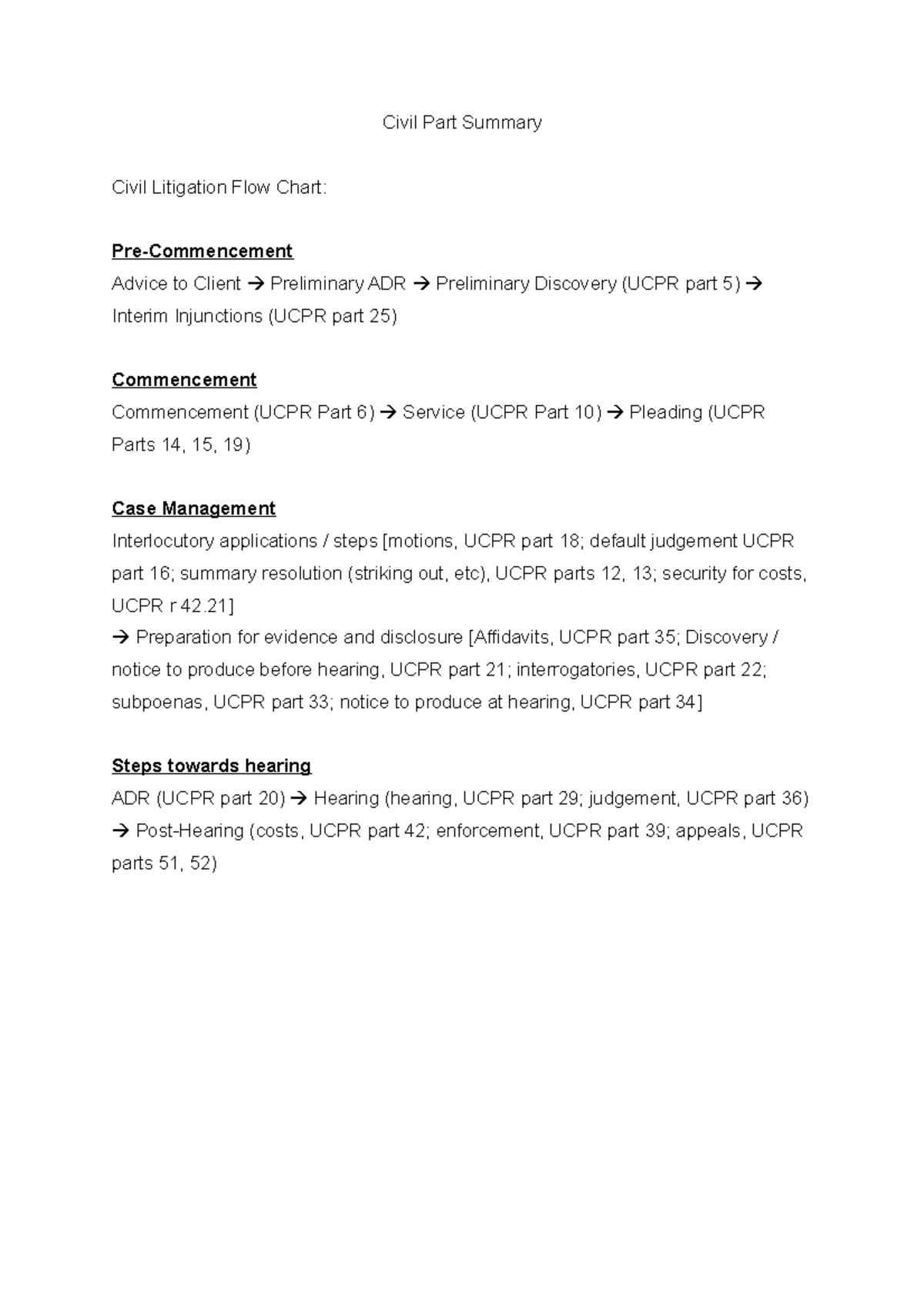 Civil Part Summary - Civil Part Summary Civil Litigation Flow Chart ...