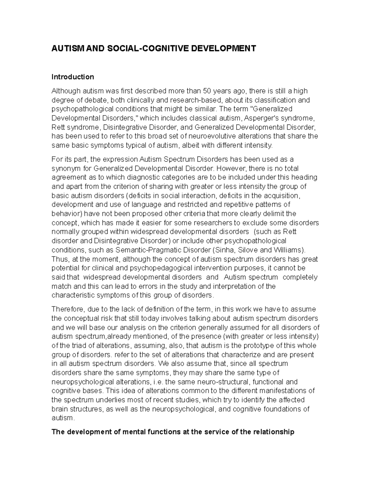 Autism AND Social- Cognitive Development - AUTISM AND SOCIAL-COGNITIVE ...