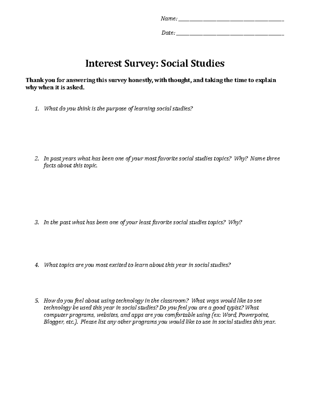Ss interest survey - xxx - Name ...