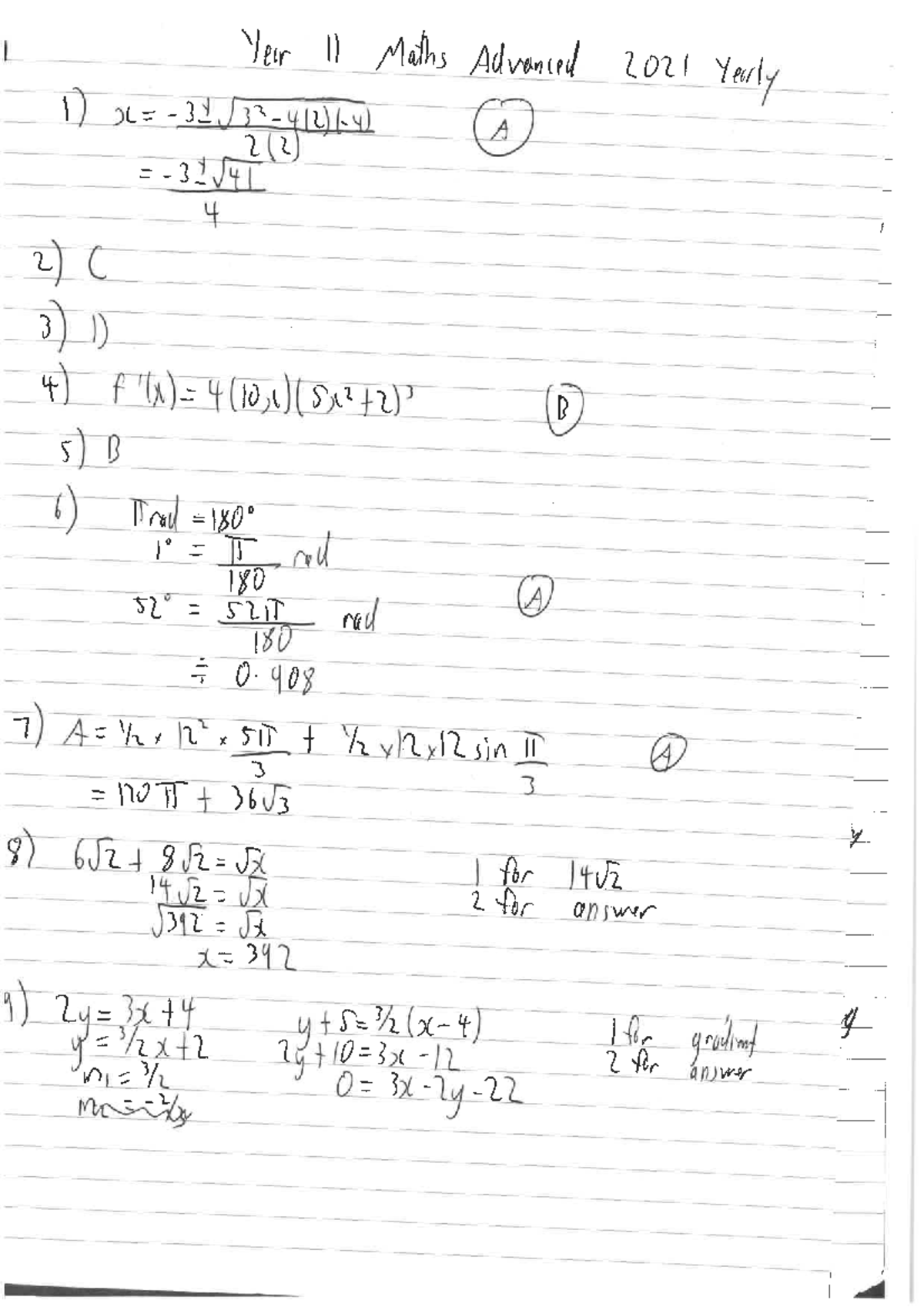 2021 Yr 11 Maths Adv Solns - 1131 - Studocu
