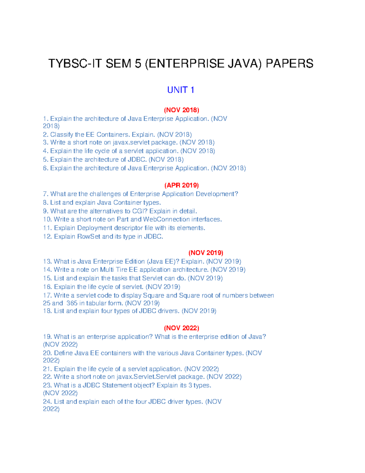 Tybsc-IT SEM 5 ( Enterprise JAVA) Papers - TYBSC-IT SEM 5 (ENTERPRISE ...