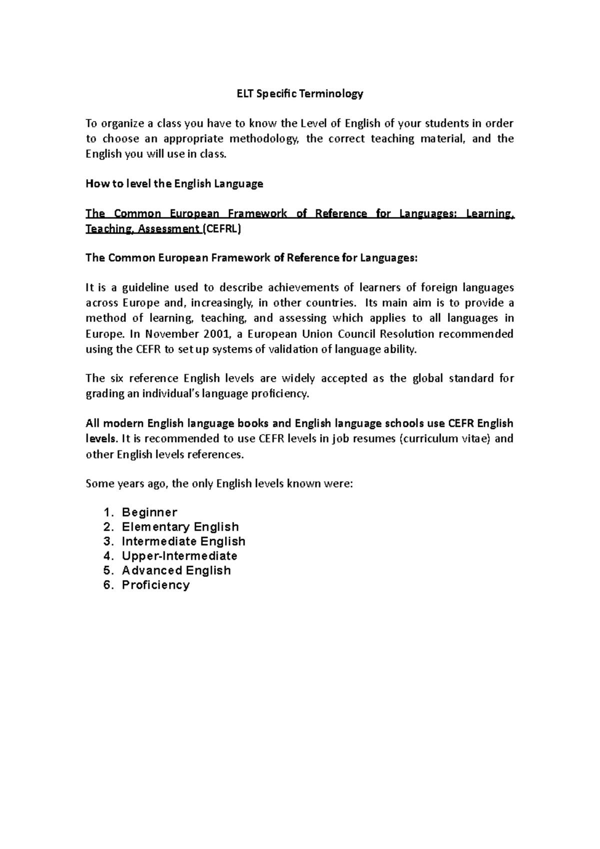 Common European Framework of Reference for Languages - ELT Specific ...