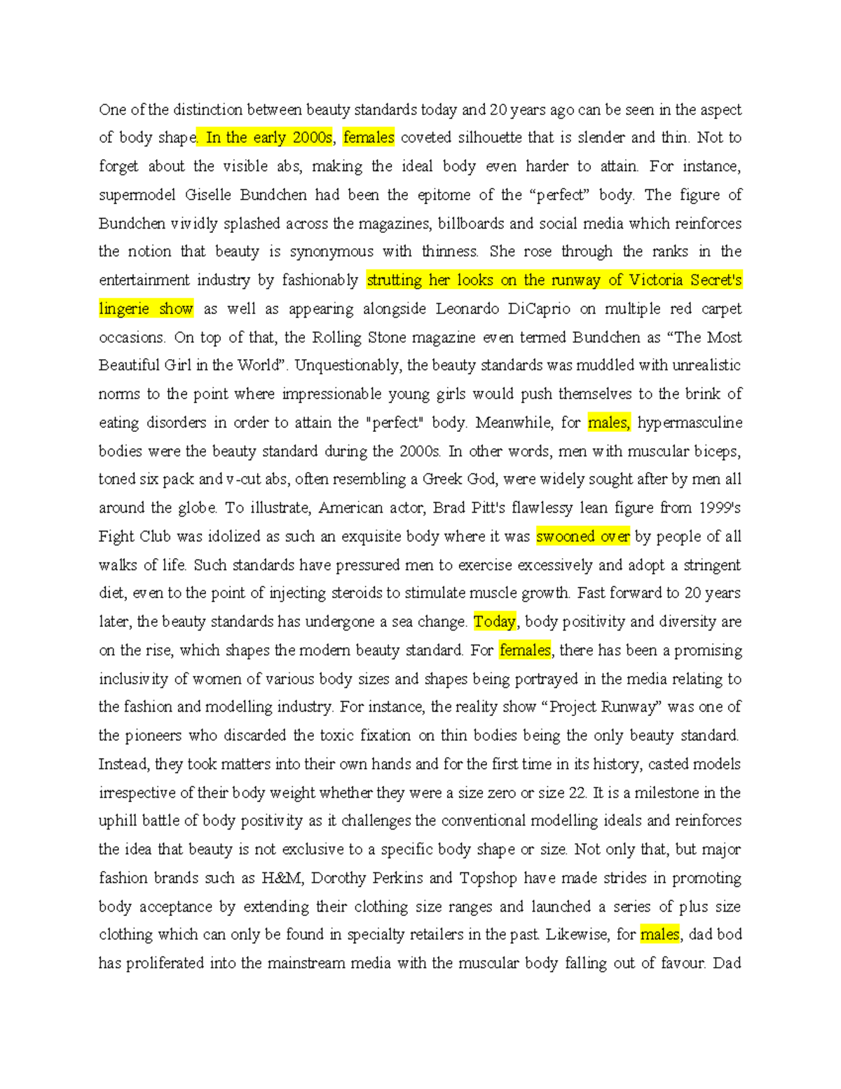 Eng essay (beauty standard) - One of the distinction between beauty ...