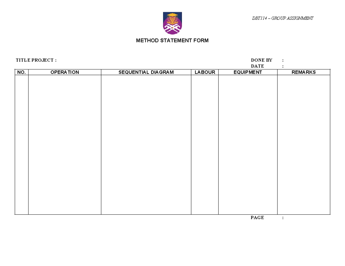 Method Statement FORM - hehe - Diploma in Building Technology - DBT114 ...
