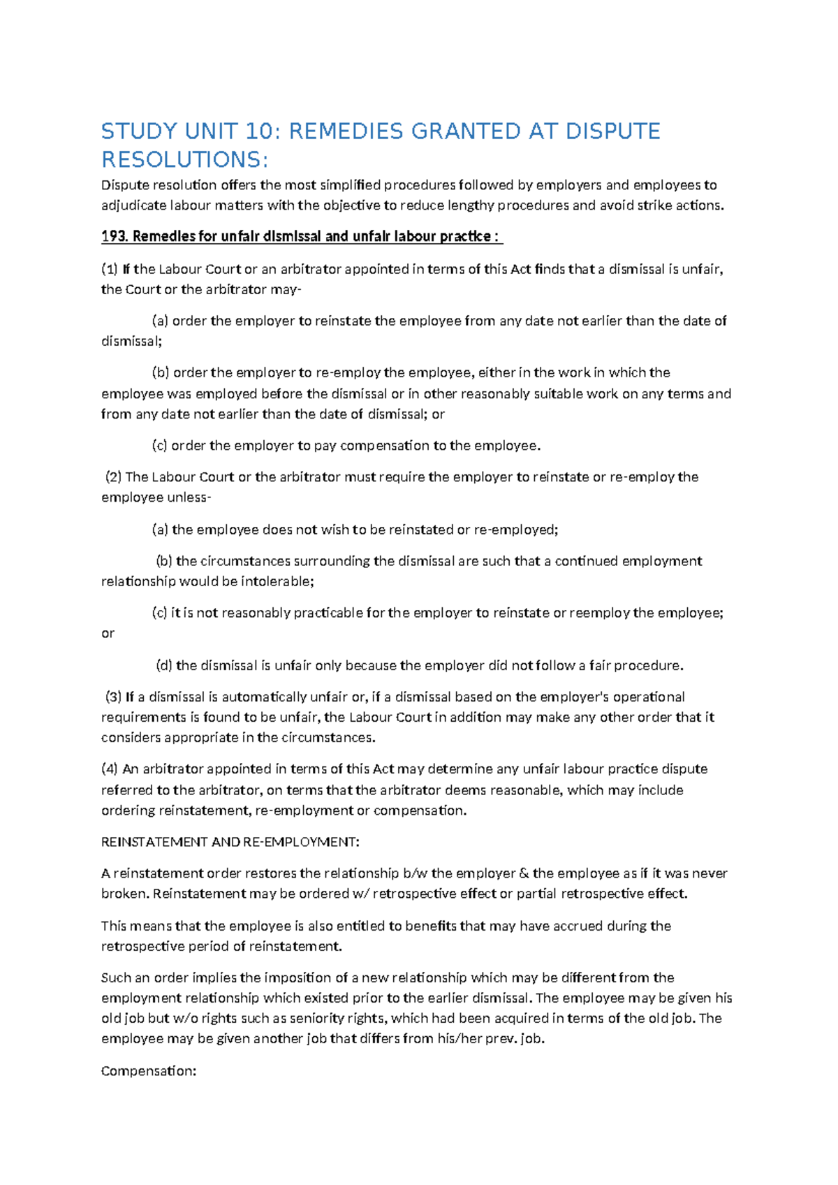 IURI 222- Study UNIT 10 Notes - STUDY UNIT 10: REMEDIES GRANTED AT ...