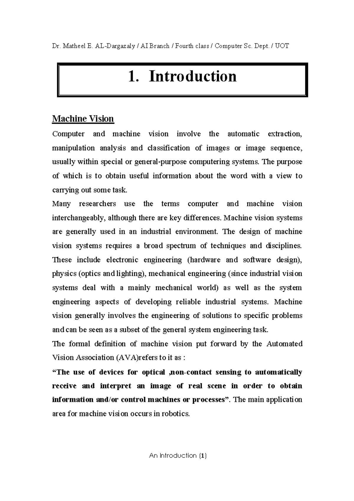 DIP ALL UNITS NOTES - 1. Introduction Machine Vision Computer and ...