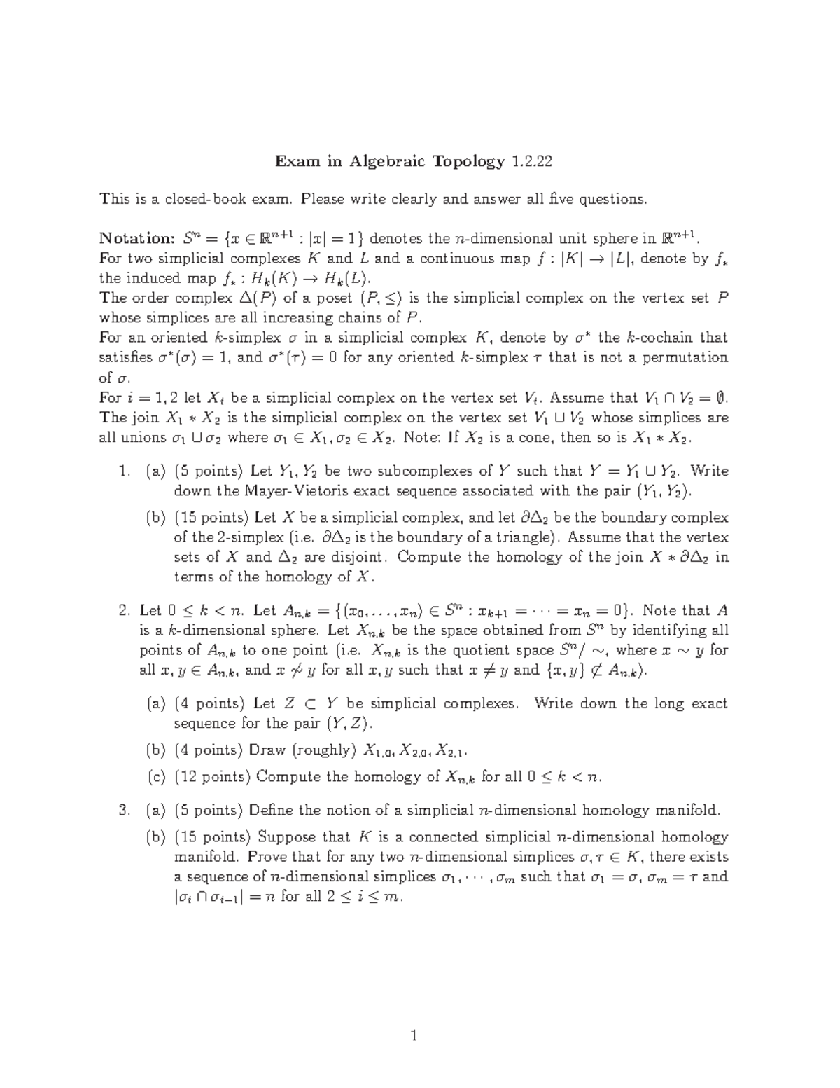Algebraic Topology Winter 2021 Exam - Exam in Algebraic Topology 1. 2 ...