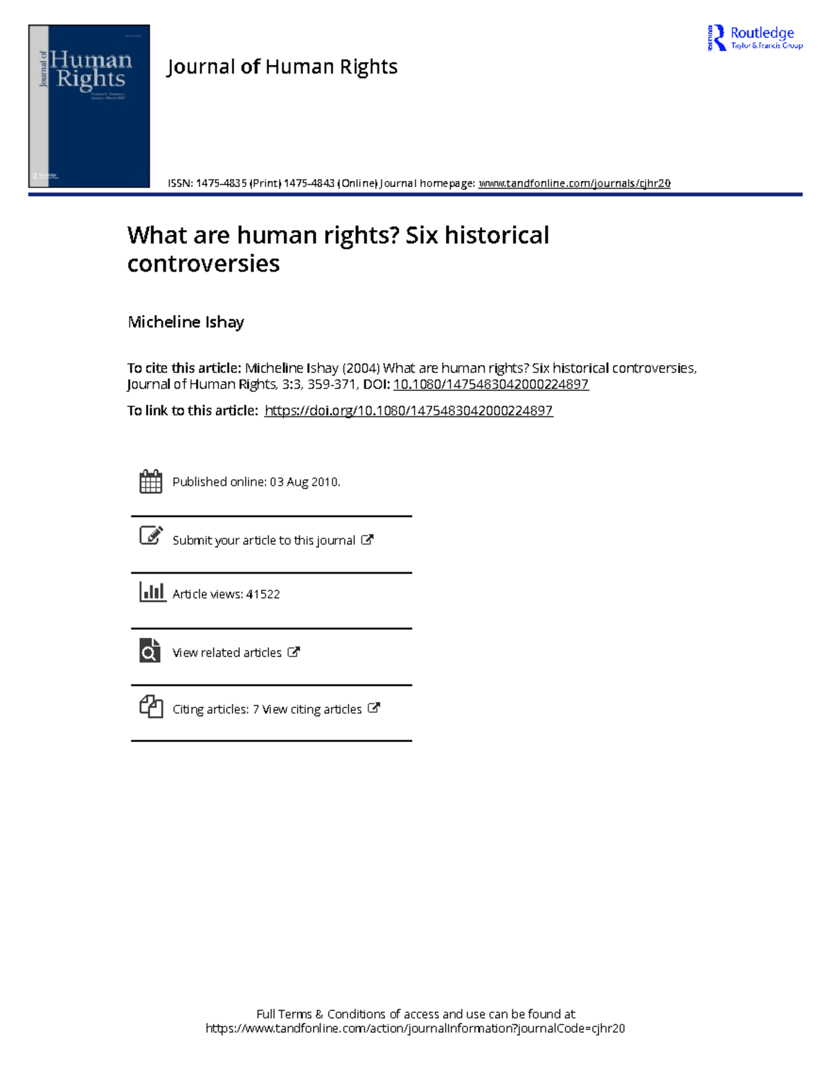 What are human rights Six historical controversies - 1080/ Published ...
