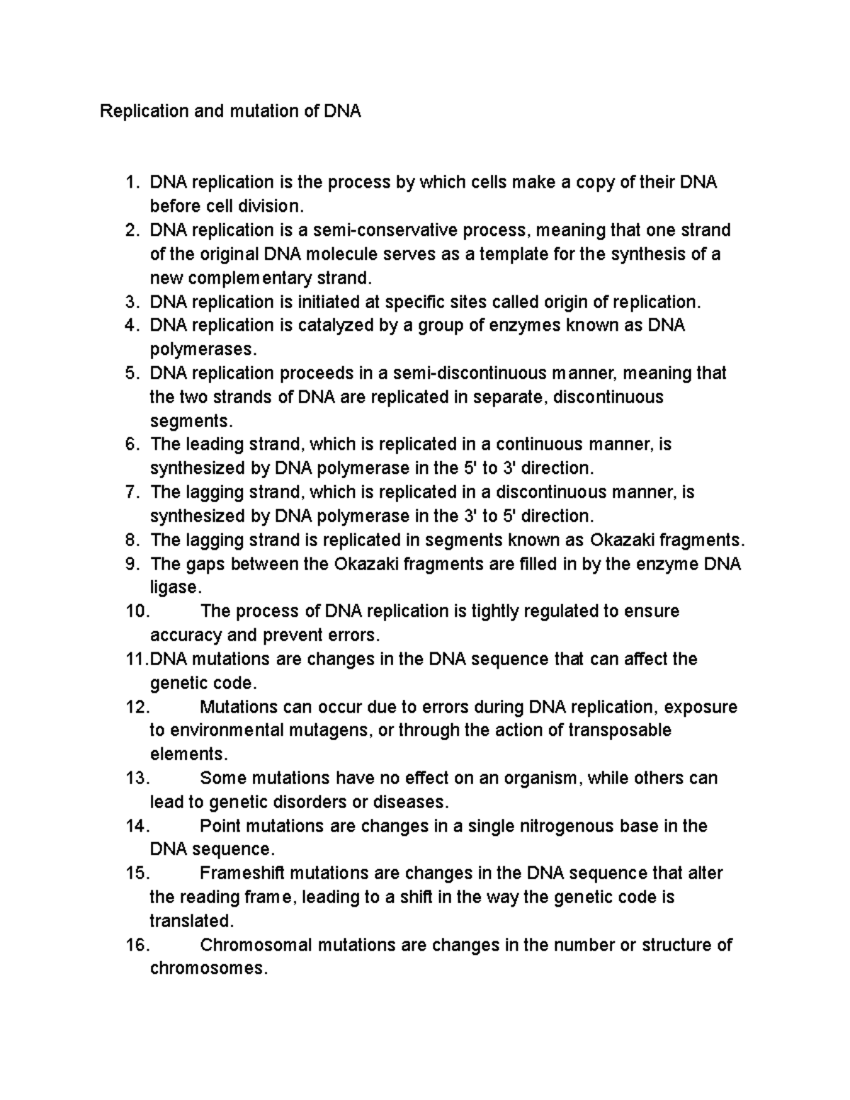 Replication and mutation of DNA - DNA replication is a semi ...