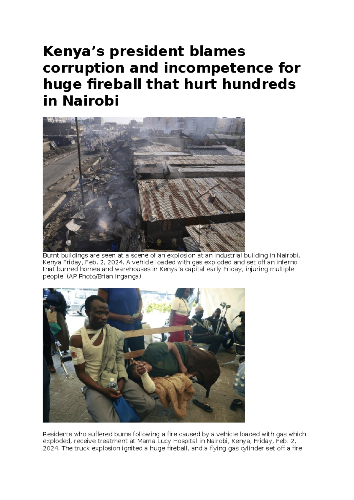 Kenya’s president blames corruption and incompetence for huge fireball ...