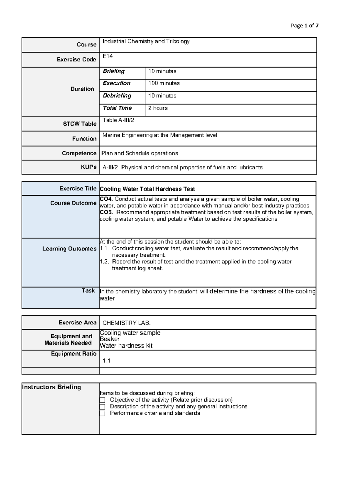 E14 Cooling Water Total Hardness Test - Page 1 of 7 Course Industrial ...