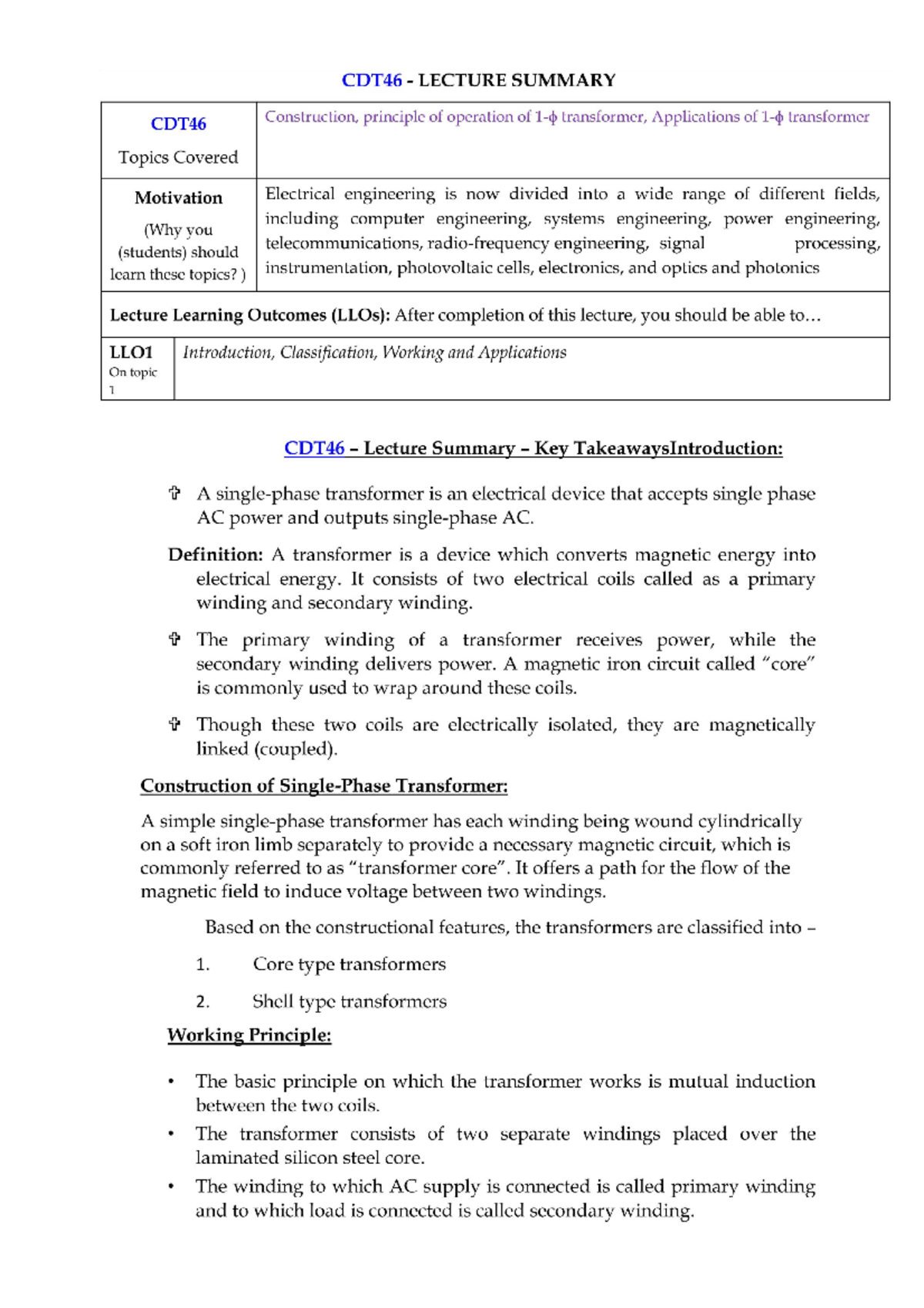 BEE CDT46 Summary - BEE Important Summaries - Basic Electrical Engineering - Studocu