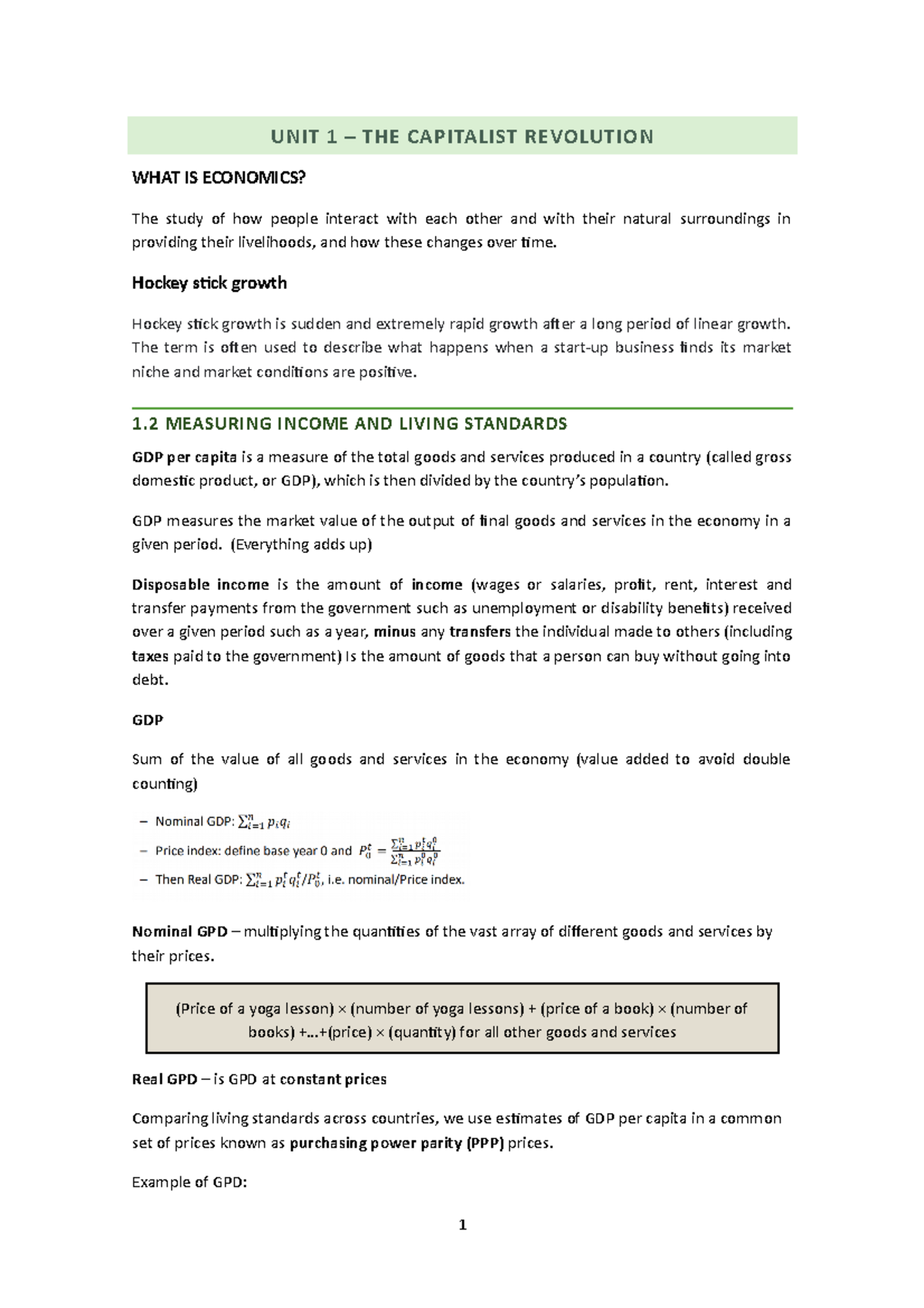 Introduction to economics notes units 1 2 and 3 core - UNIT 1 – THE ...