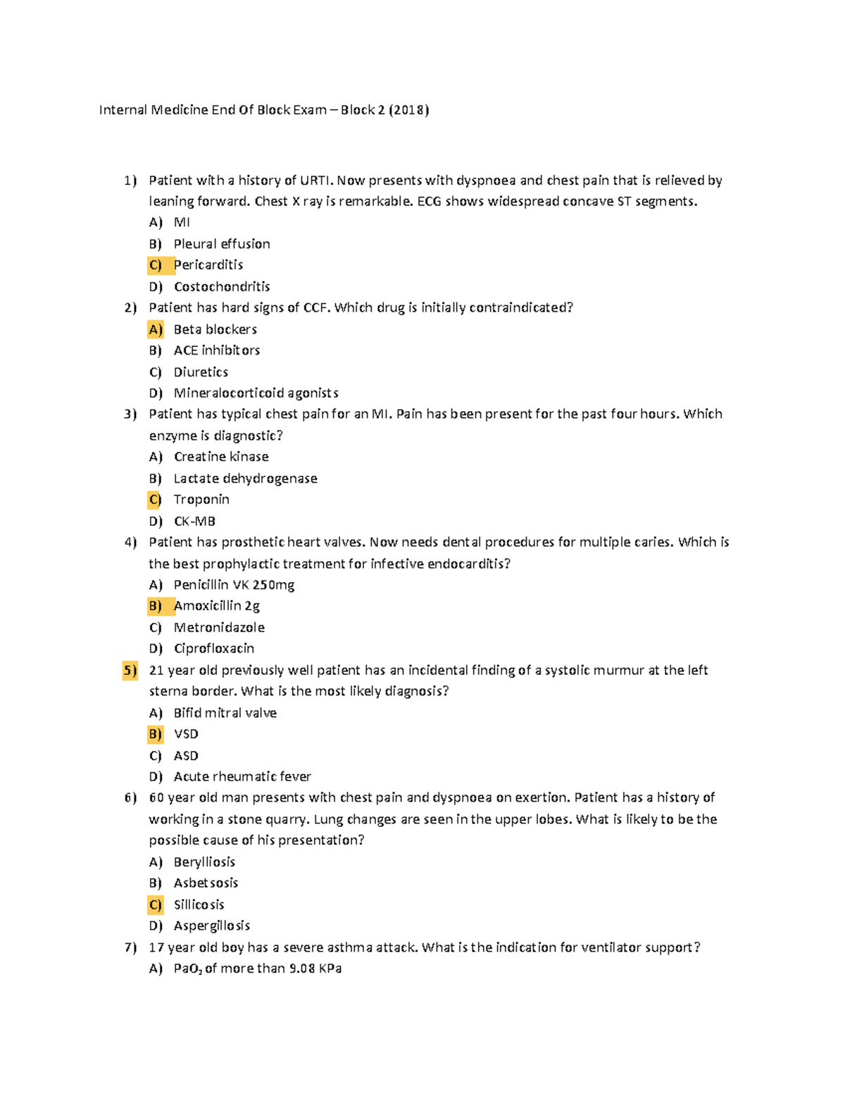 2018 Internal Medicine Block 2 - Internal Medicine End Of Block Exam ...