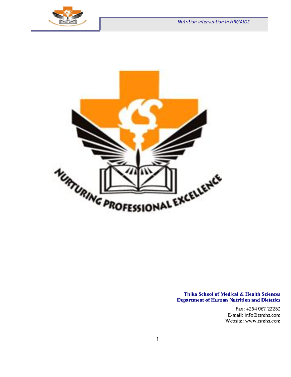 Tsmhs Nutrition Intervention IN Hivaids Module - i Thika School of ...