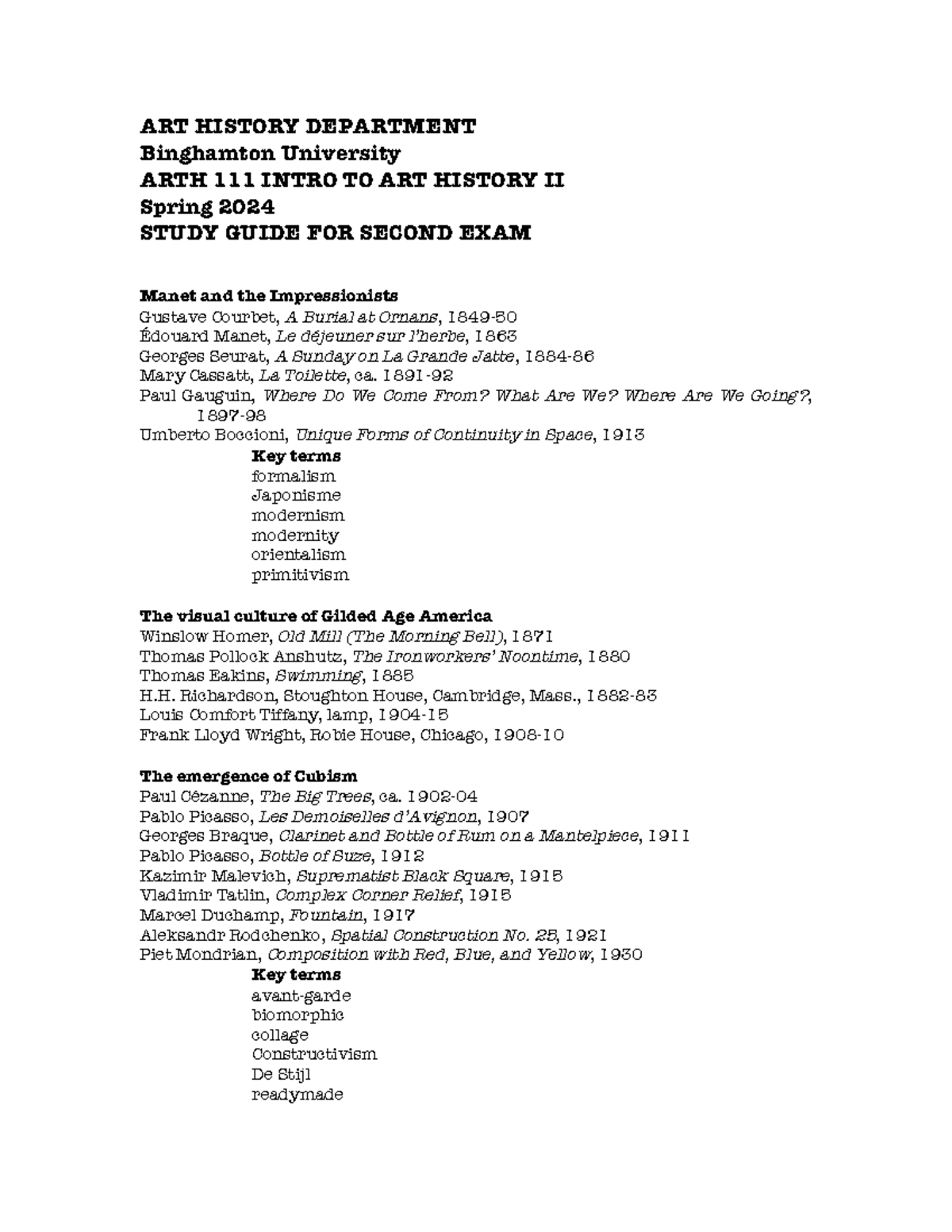 ARTH111 guide 2 - ART HISTORY DEPARTMENT Binghamton University ARTH 111 ...