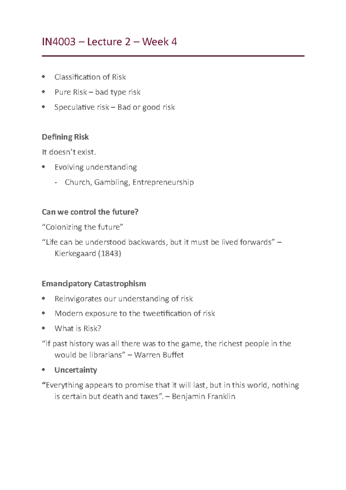 IN4003 - Lecture 2 - Week 4 - IN4003 – Lecture 2 – Week 4 ...