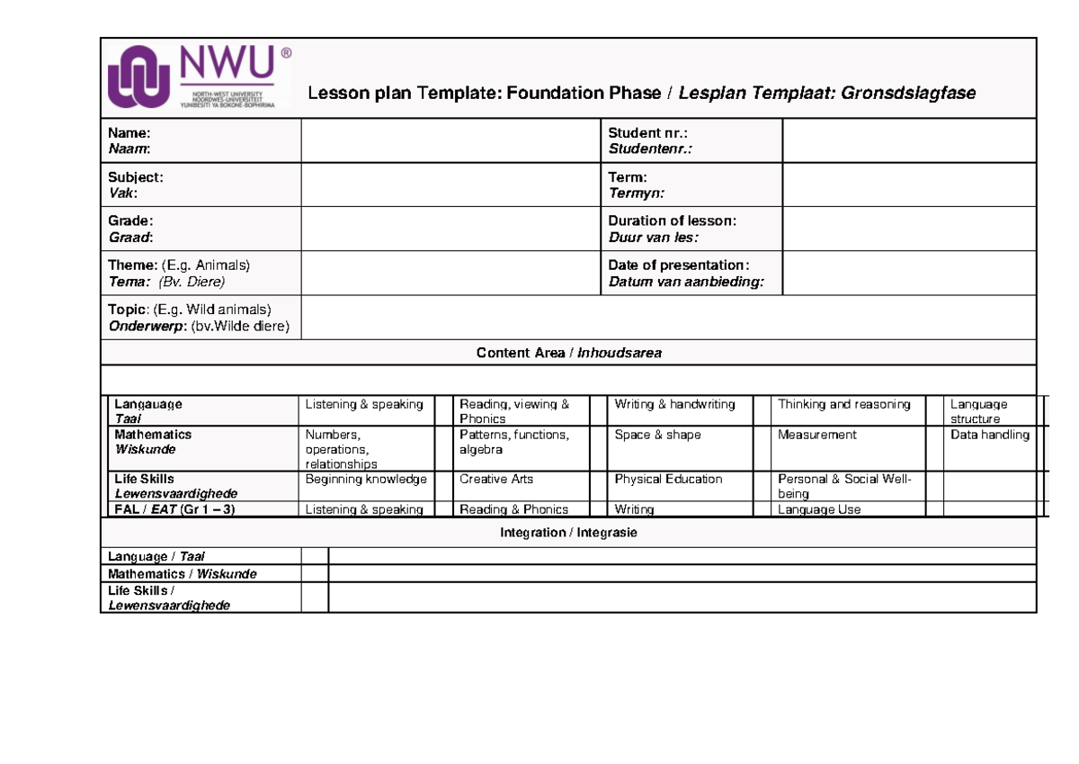 Student+Template - Lesson planning - Lesson plan Template: Foundation ...