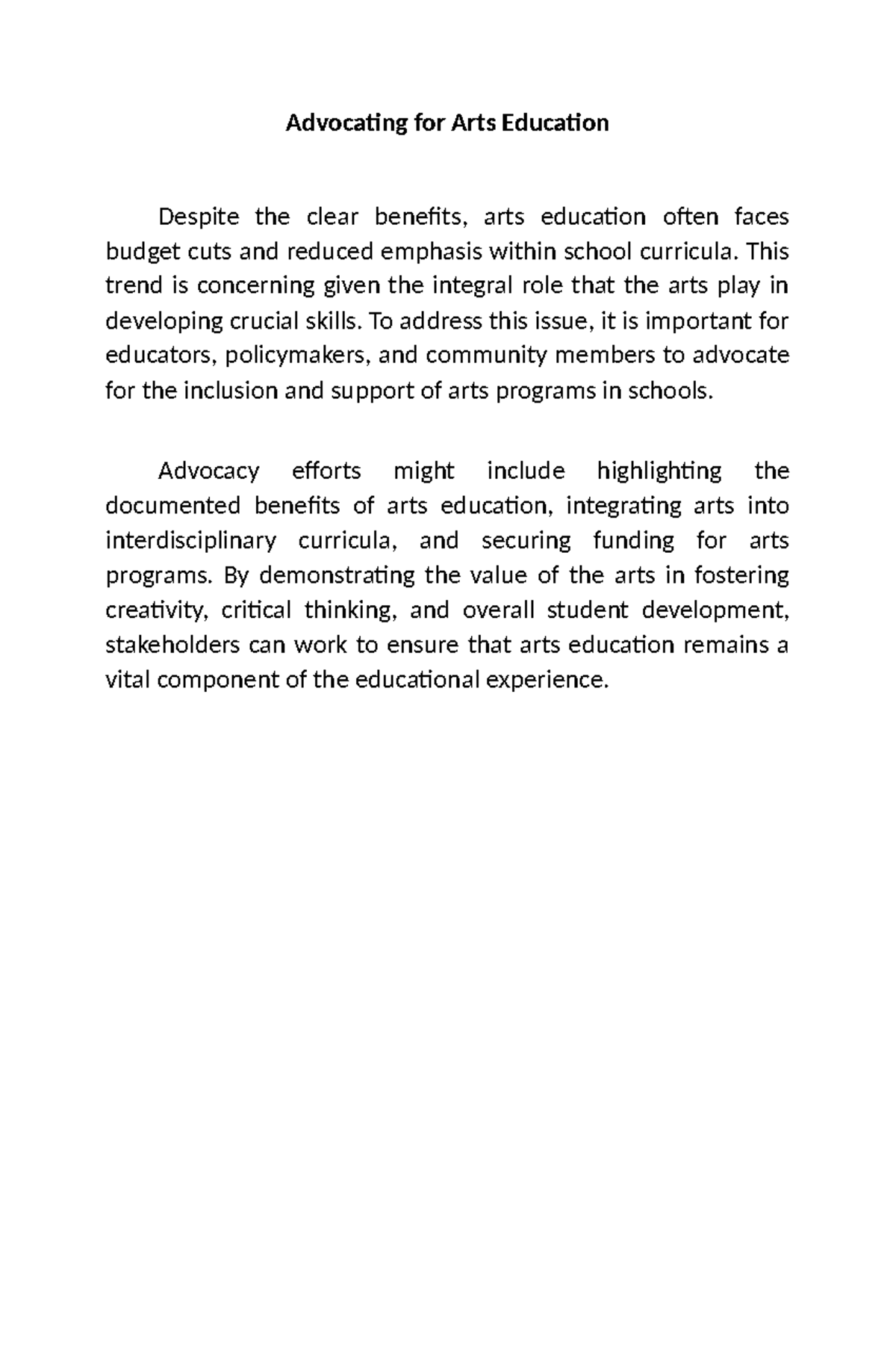 Advocating for Arts Education - Advocating for Arts Education Despite ...