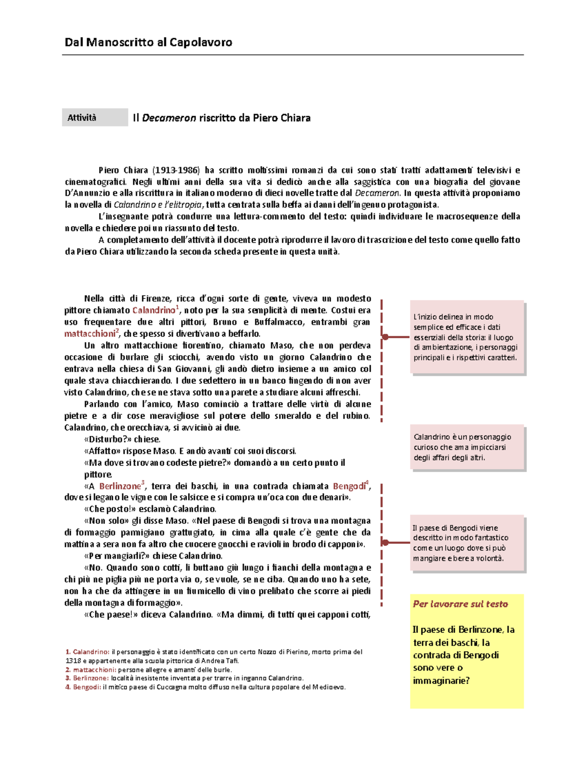 Parafrasi di Calandrino e l'elitropia dal Decameron di G. Boccaccio ...