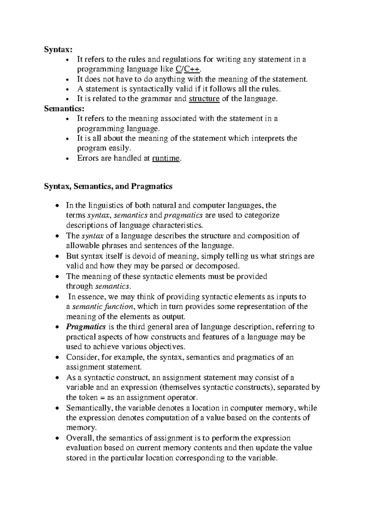 Unit1 ppl - ... - Syntax: - It refers to the rules and regulations for writing any statement in ...