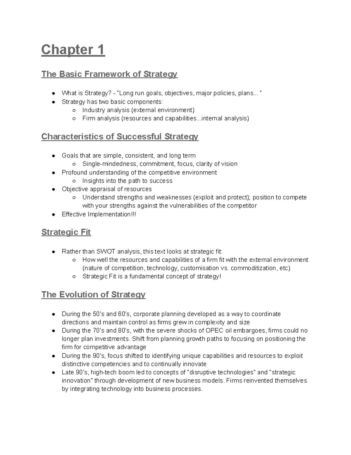 Strategy Formulation Implementation Notes - Chapter 1 The Basic ...