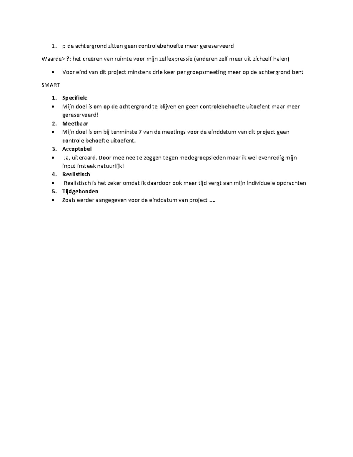 Document 11 leerdoelen smart geformuleerd - p de achtergrond zitten ...