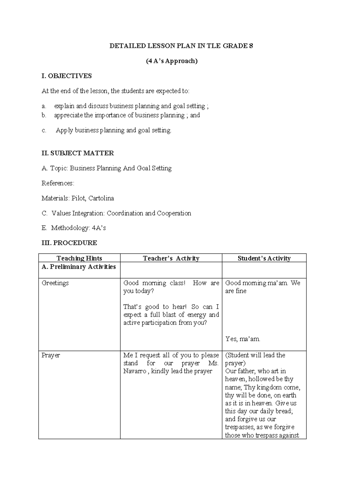 Lessonplan-1 - Essay about lesson plan - DETAILED LESSON PLAN IN TLE ...