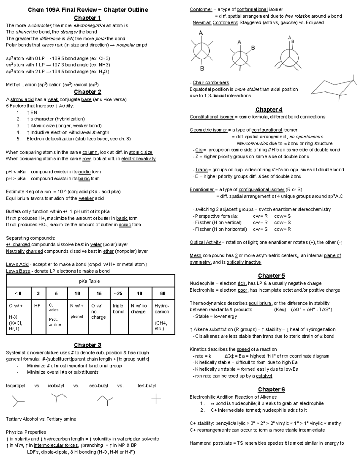 Final Review - Course Outline - Chem 109A Final Review ~ Chapter ...