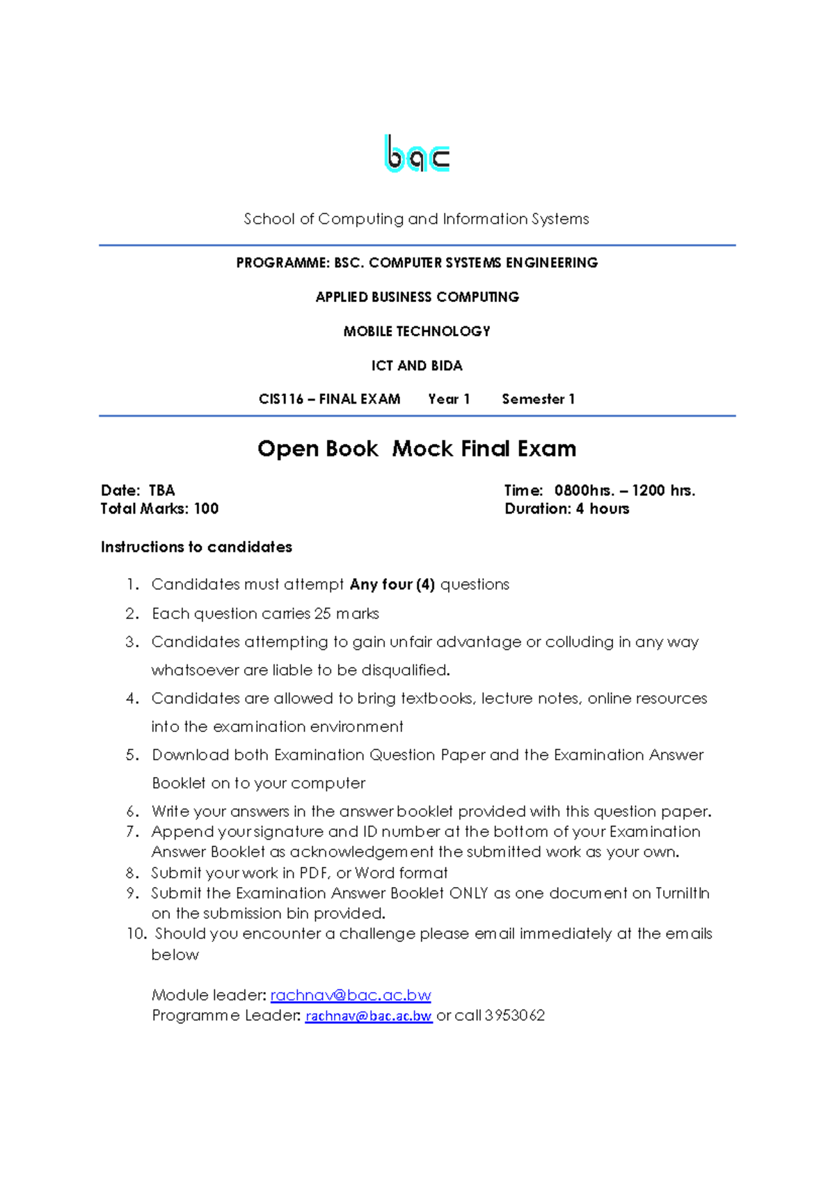 Sample CMS Open Book Exam 2020 - School of Computing and Information ...