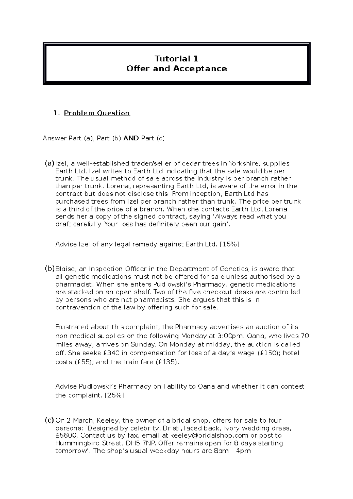 Tutorial 1 - Offer and Acceptance - Tutorial 1 Offer and Acceptance ...