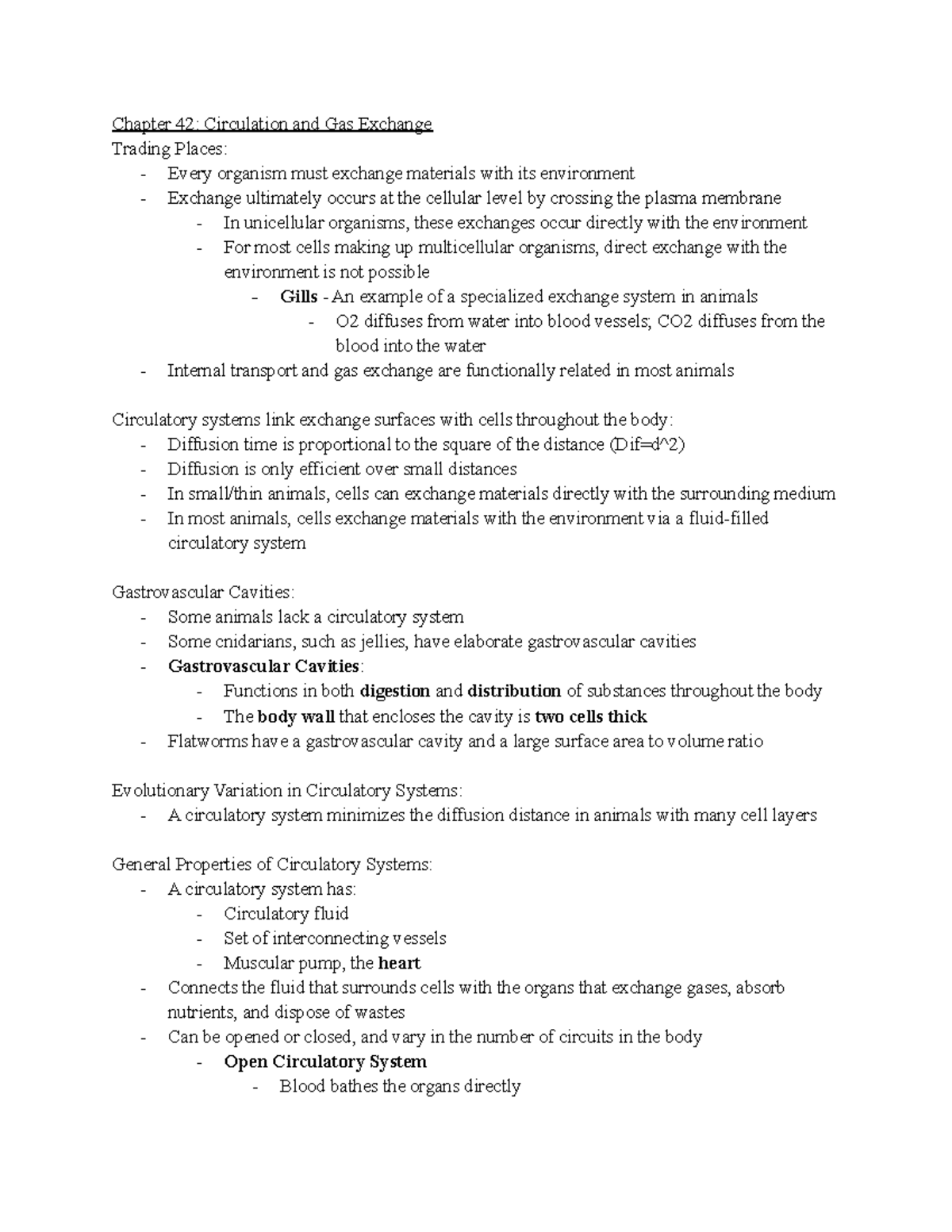 Biology II Lecture Chapter 42 (Circulation and Gas Exchange) - Chapter ...