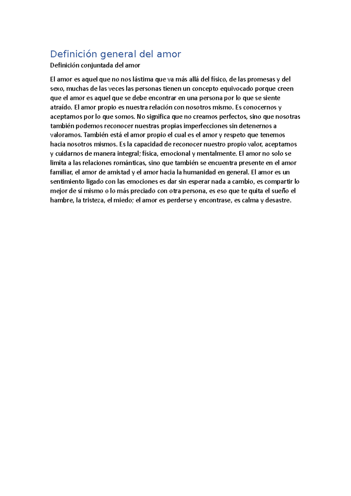Definición general del amor - Definición general del amor Definición ...