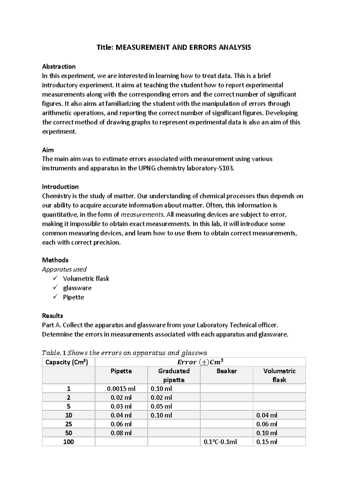 Lab1 Measurement And Errors Title Measurement And Errors Analysis Abstraction In This