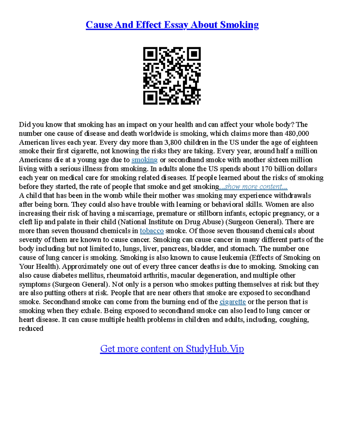 Cause And Effect Essay On Smoking - Cause And Effect Essay About ...