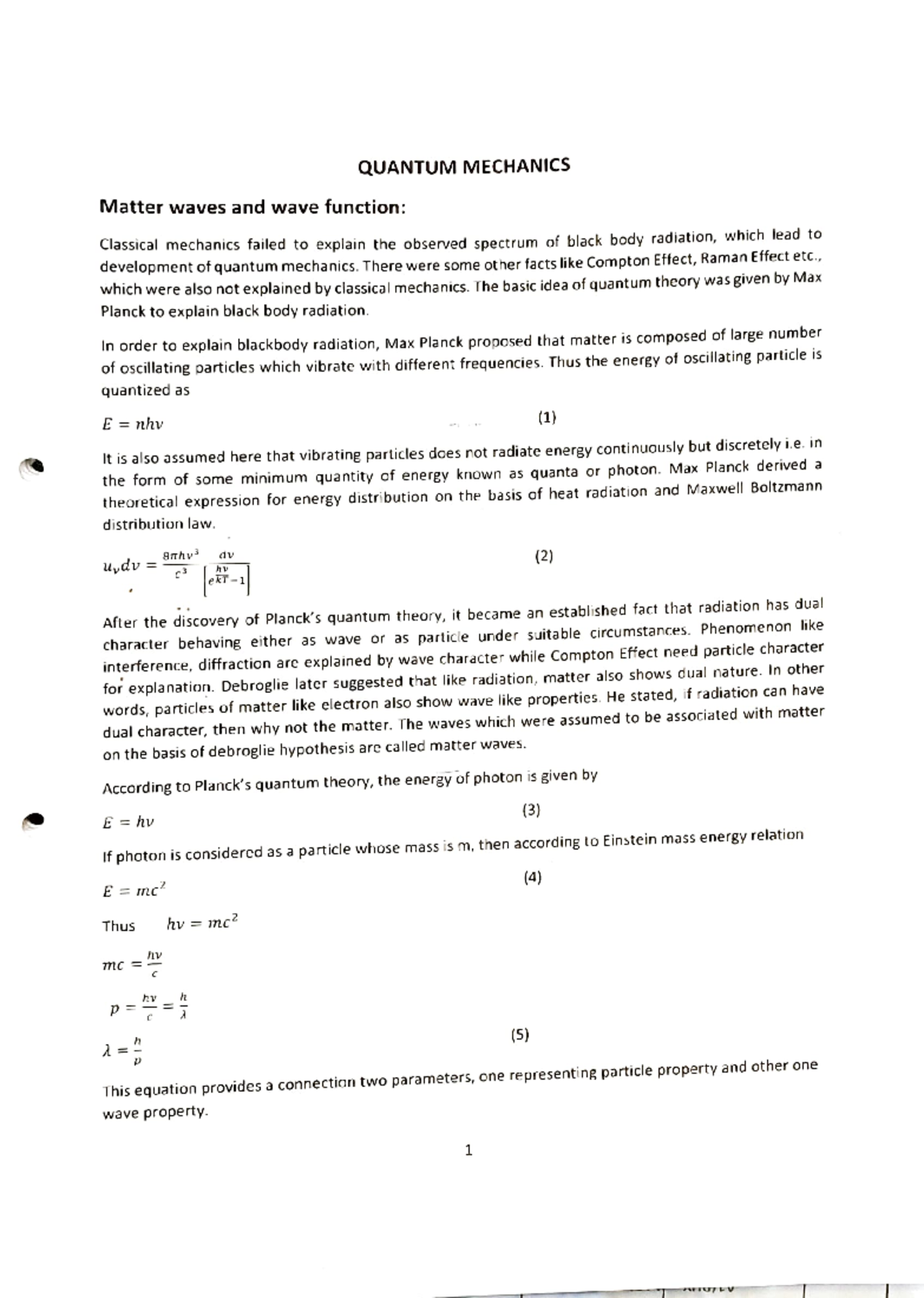 Physics (quantum mechanics) - QUANTUM MECHANICS Matter waves and wave ...