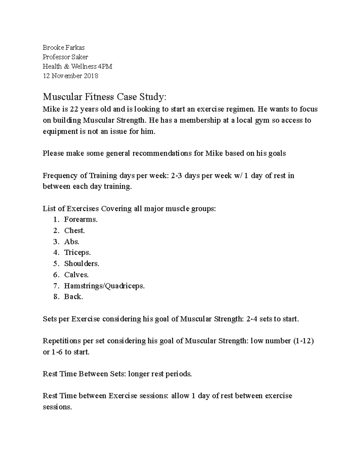 Muscular Fitness Case Study - Brooke Farkas - Brooke Farkas Professor ...