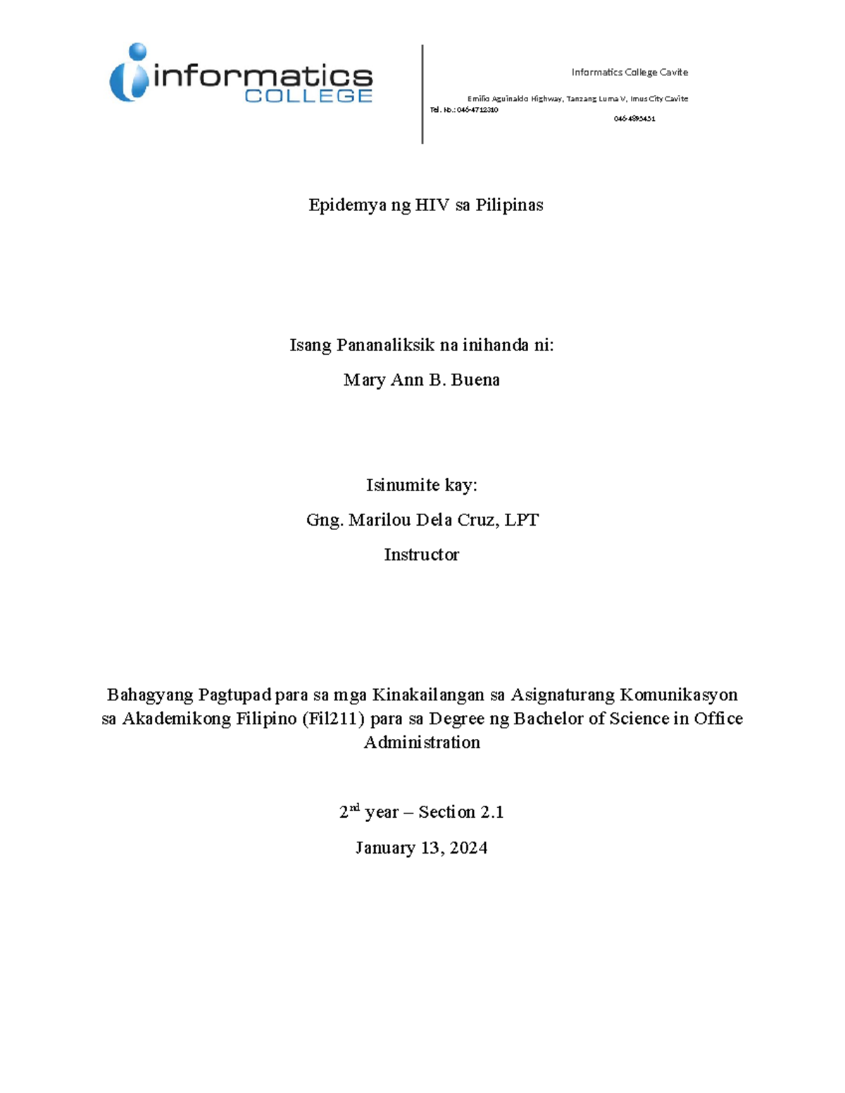 Epidemya ng HIV sa Pilipinas - Informatics College Cavite Emilio ...