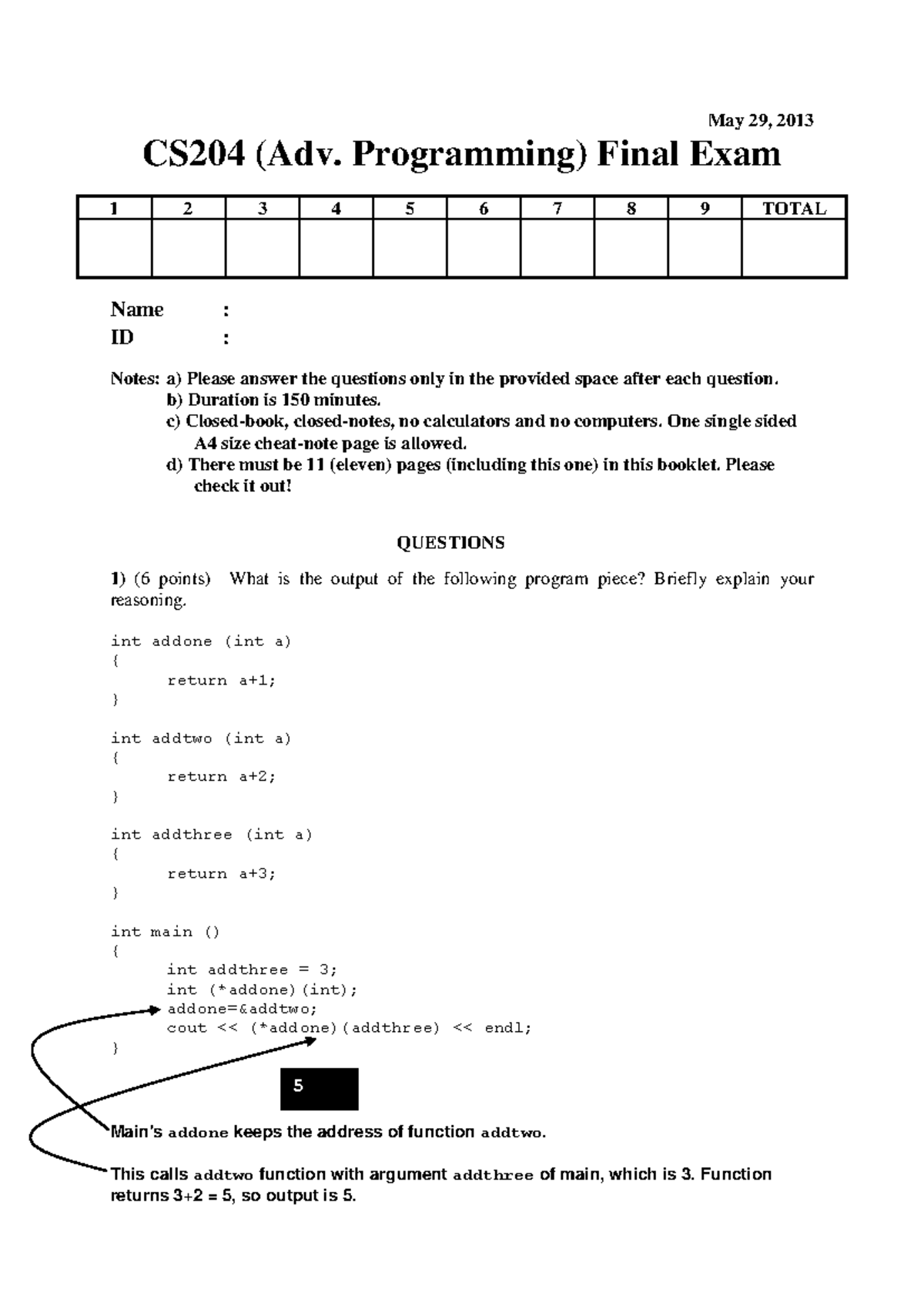 Spring 2013 final-Solutions - May 29, 2013 CS204 (Adv. Programming) Final Exam 1 2 3 4 5 6 7 8 9 ...