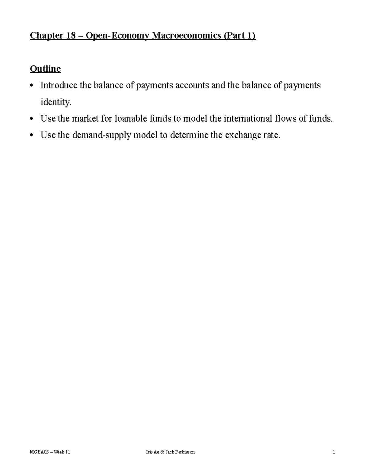 Week 11 - Open Economy Macroeconomics (Part 1)-1 - Chapter 18 – Open ...