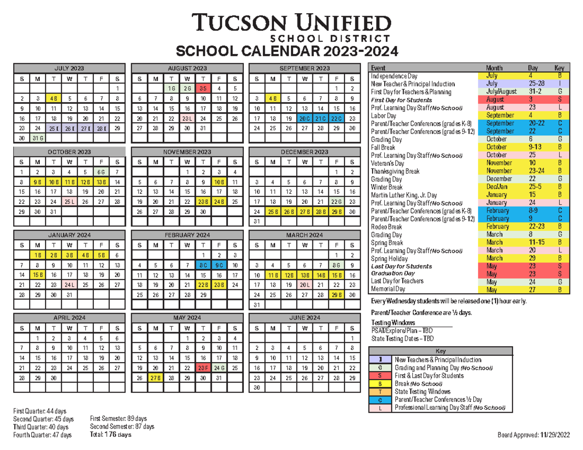 TUSD Calendar SY 2023-24 ENG - SCHOOL CALENDAR 2023- JULY 2023 S M T W ...