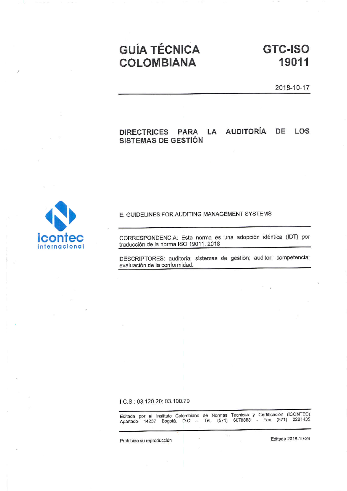 Norma-Iso-19011-2018-Original - seguridad y salud en el trabajo - Studocu