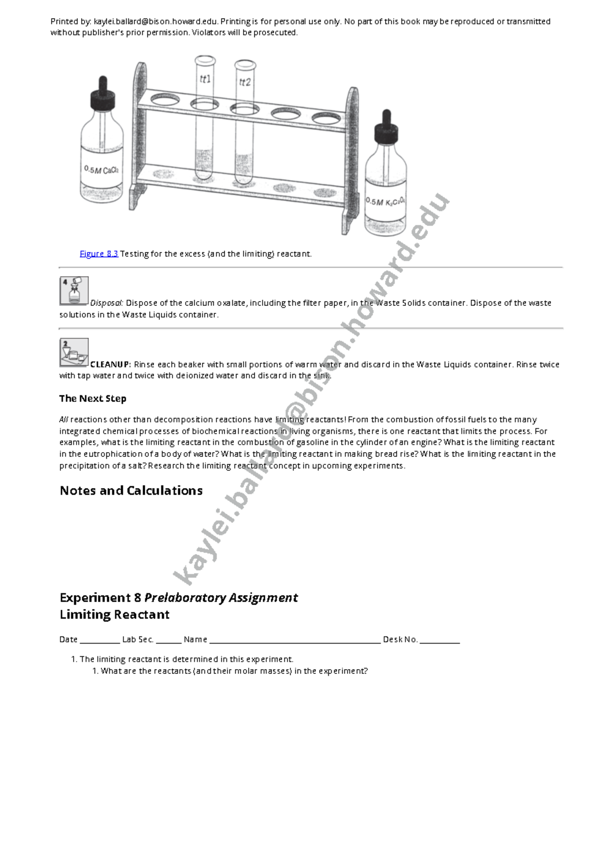 Experiment #8 Limiting Reactant - without publisher's prior permission ...