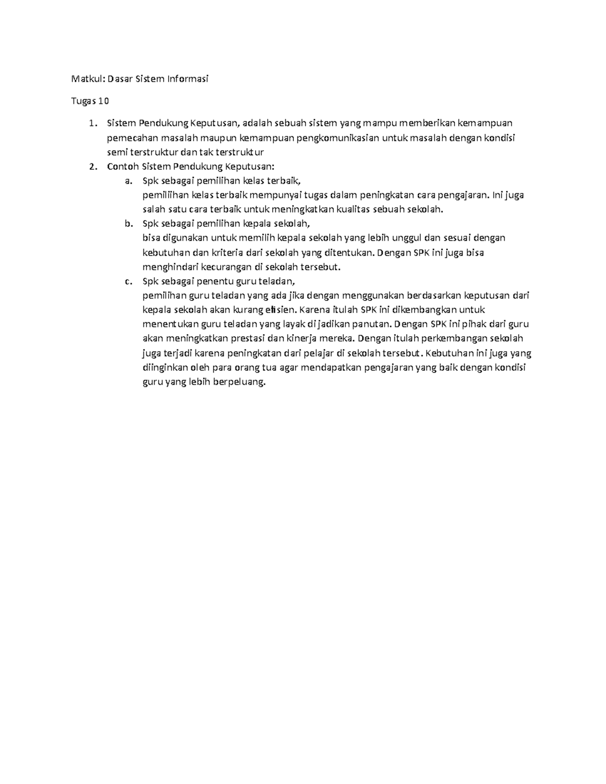 DSI - Tugas 10 - Dasar Sistem Informasi - Matkul: Dasar Sistem Informasi Tugas 10 Sistem ...