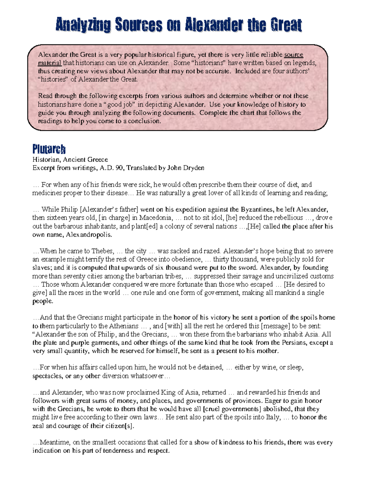 Alexander the Great Primary Source Analysis - AAnnaallyyzziinngg ...