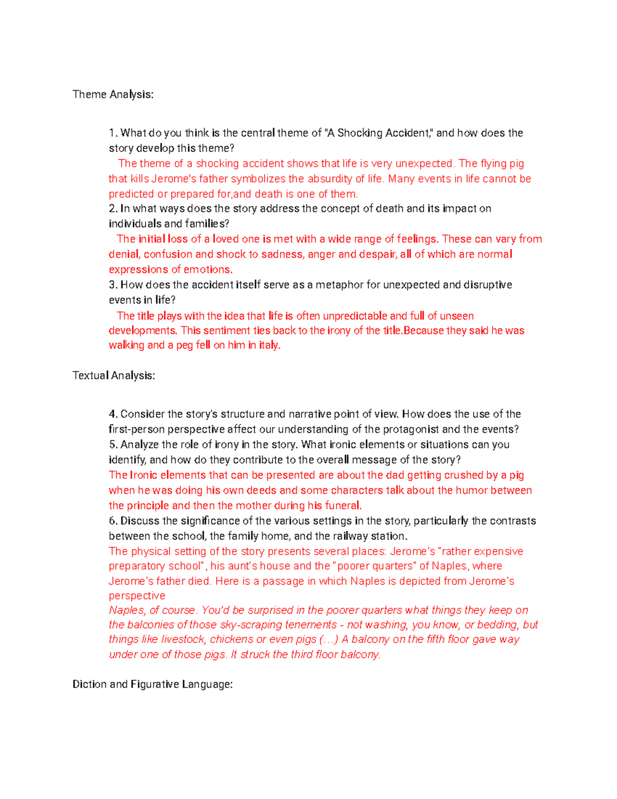 Copy of A Shocking Accident Questions - Theme Analysis: 1. What do you ...